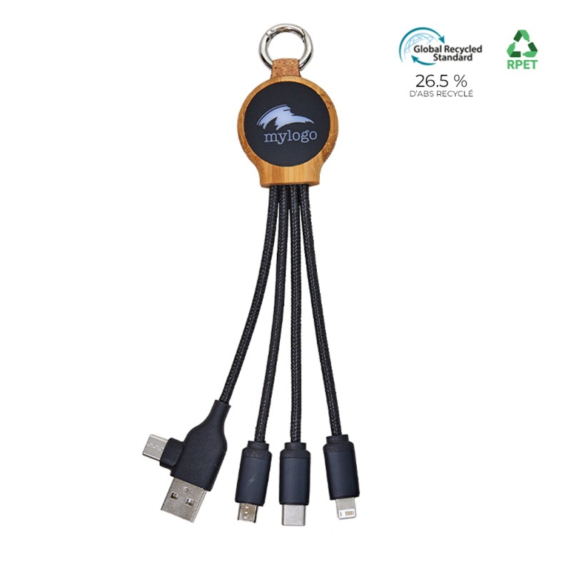 Câble porte clés recyclé 5-en-1 avec LED - BLUETECH